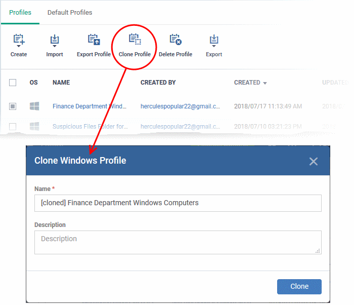 Clone A Profile, Device Manage, Security Managerб Endpoint Manager | ITarian